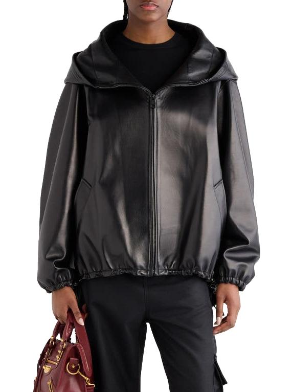 BALENCIAGA Balenciaga Relaxed Fit Smooth Leather Zip-Up Hoodie